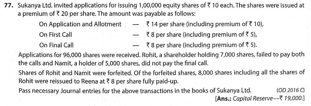 Solution of Q 77 Accounting for Share Capital TS Grewal 2022-23 [CBSE ...