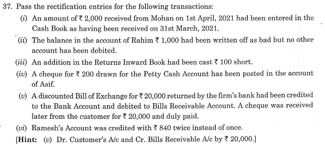 Solution of Q 37 Rectification of Errors TS Grewal Class 11 (2022-23) CBSE - CBSE Commerce