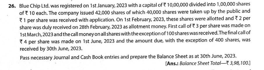 Solution of Q 26 Share Capital TS Grewal 2023-24 [CBSE] - CBSE Commerce
